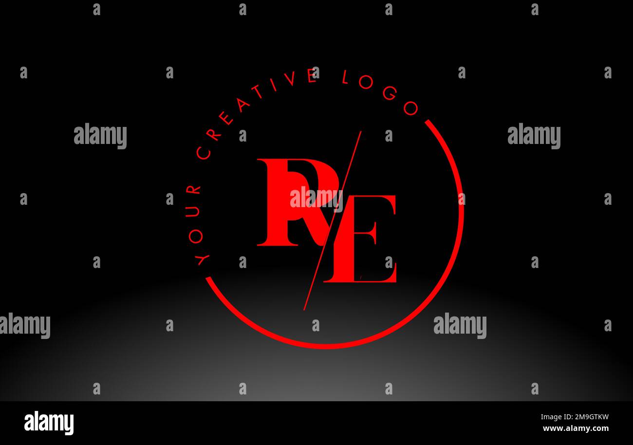 Red RE Letter Logo Design with Creative Intersected and Cutted Serif ...
