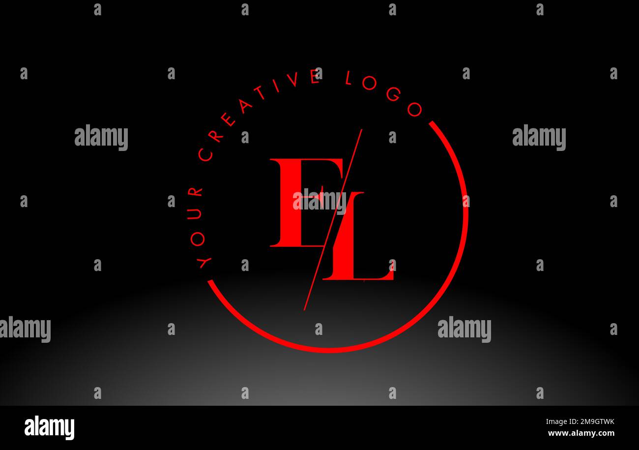 Red EL Letter Logo Design with Creative Intersected and Cutted Serif ...