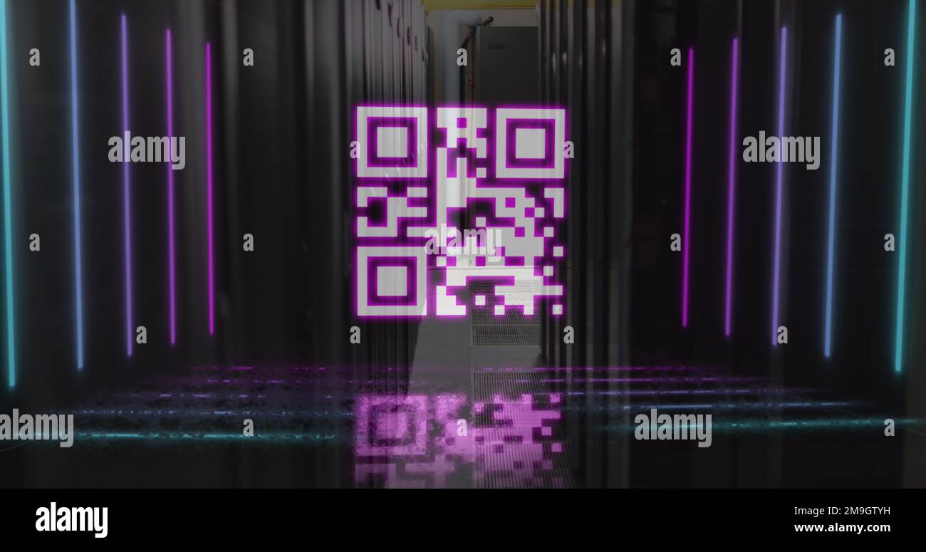 Image of qr code over servers Stock Photo - Alamy