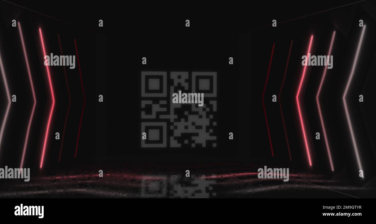 Image of qr code over neon shapes Stock Photo - Alamy