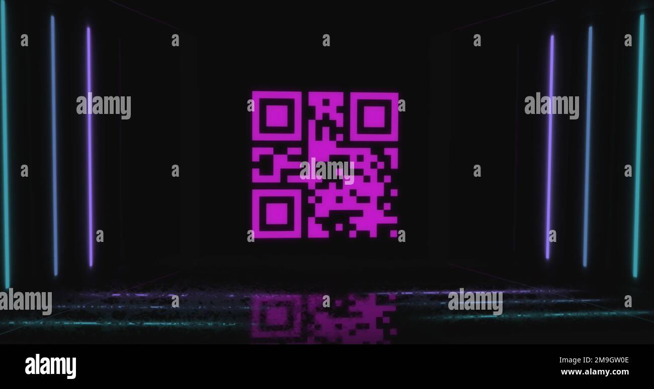 Image of qr code over neon shapes Stock Photo - Alamy