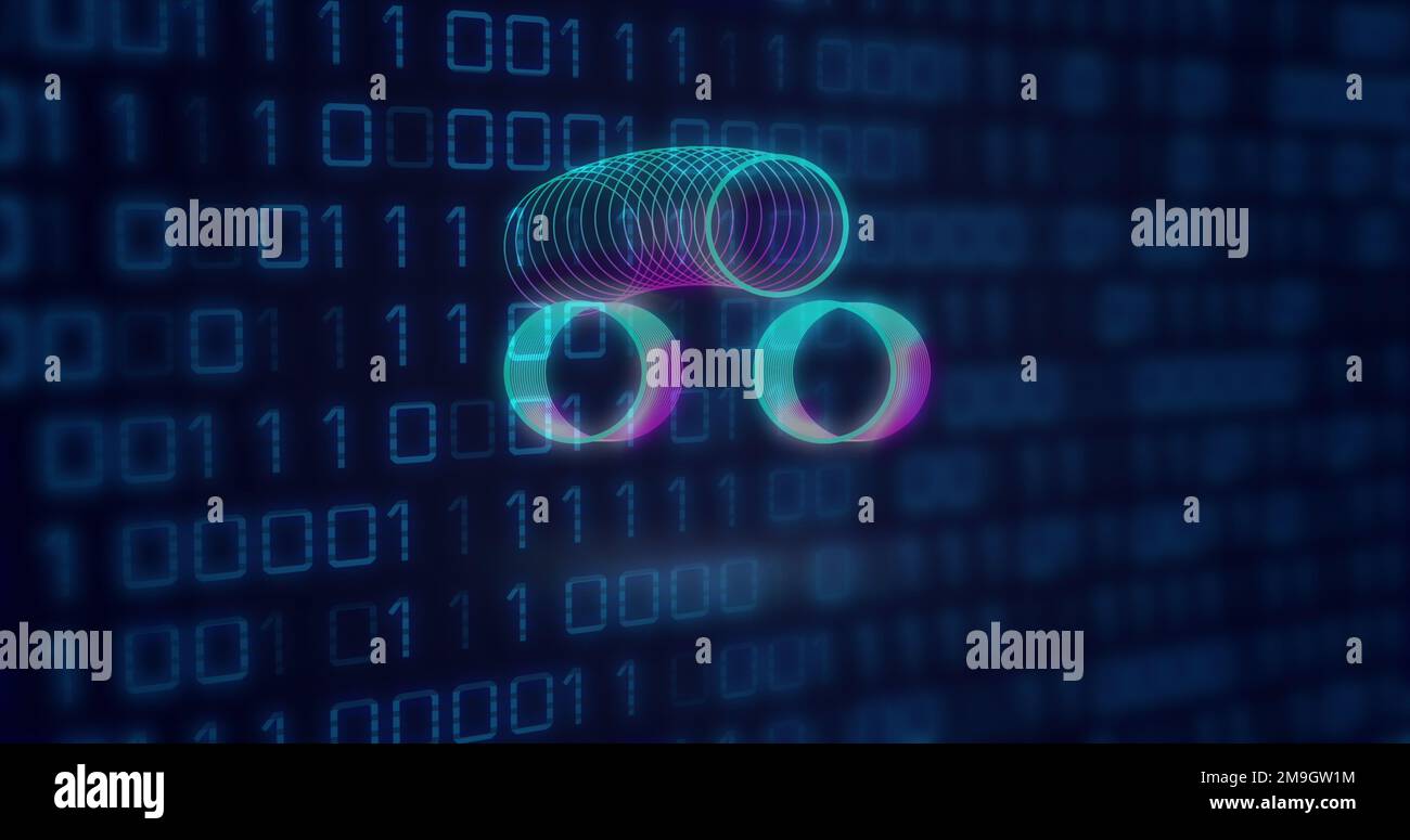 Image of neon circles over binary code on digital screen Stock Photo - Alamy