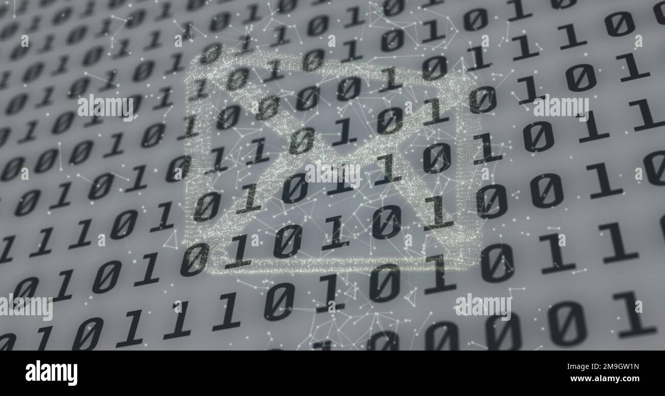 Image of email over binary code on grey background Stock Photo - Alamy
