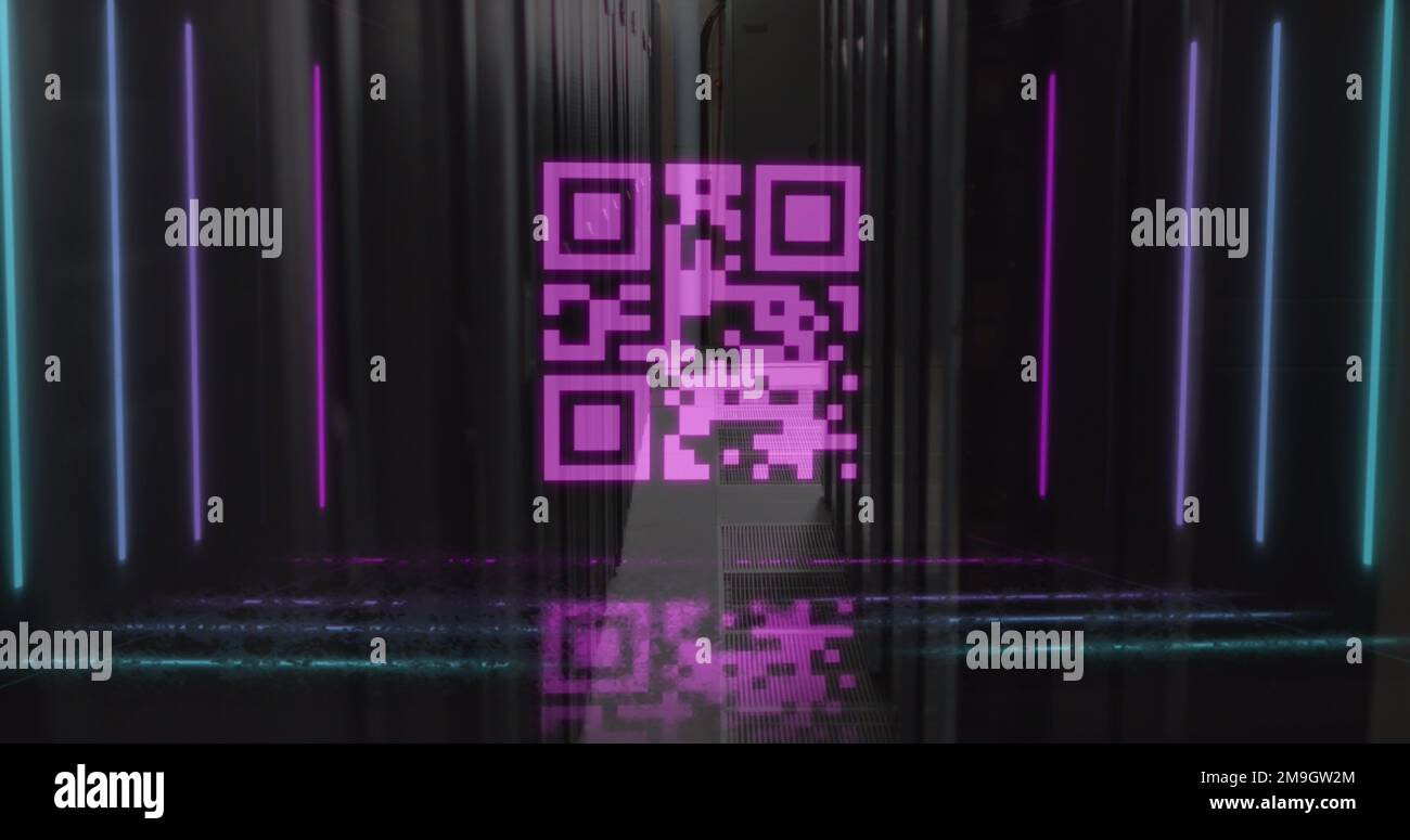Image of qr code over servers Stock Photo - Alamy