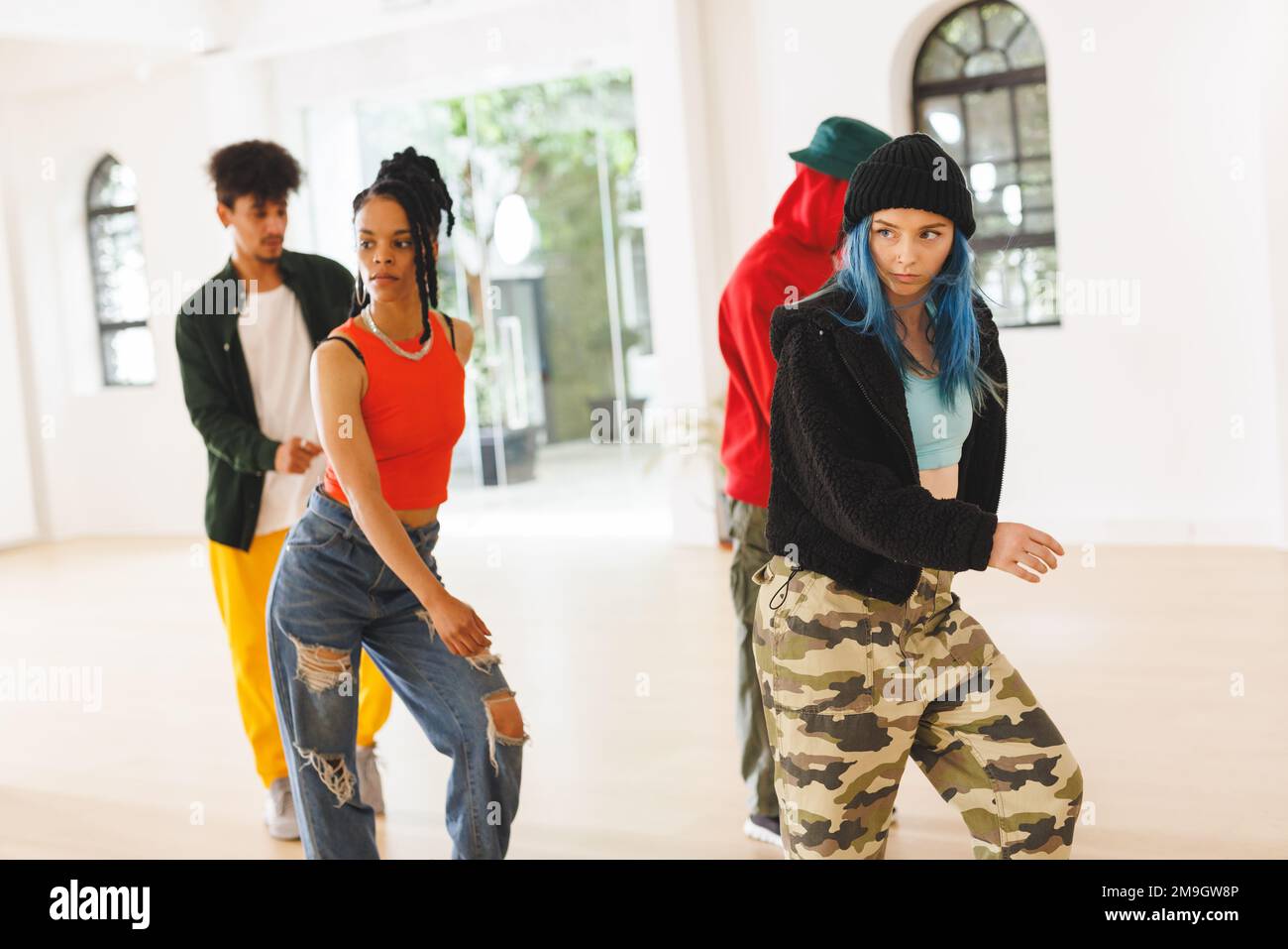 Image of group of group of diverse female and male hip hop dancers ...