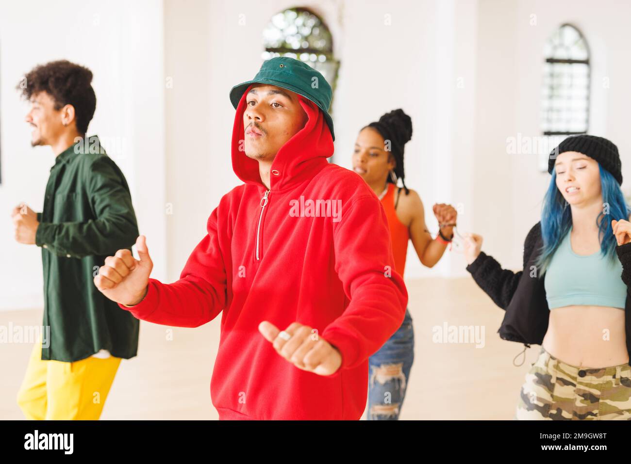 Image of low section of group of group of diverse female and male hip ...