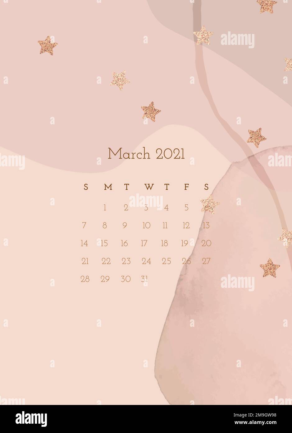 March 2021 calendar editable template vector with watercolor paper ...