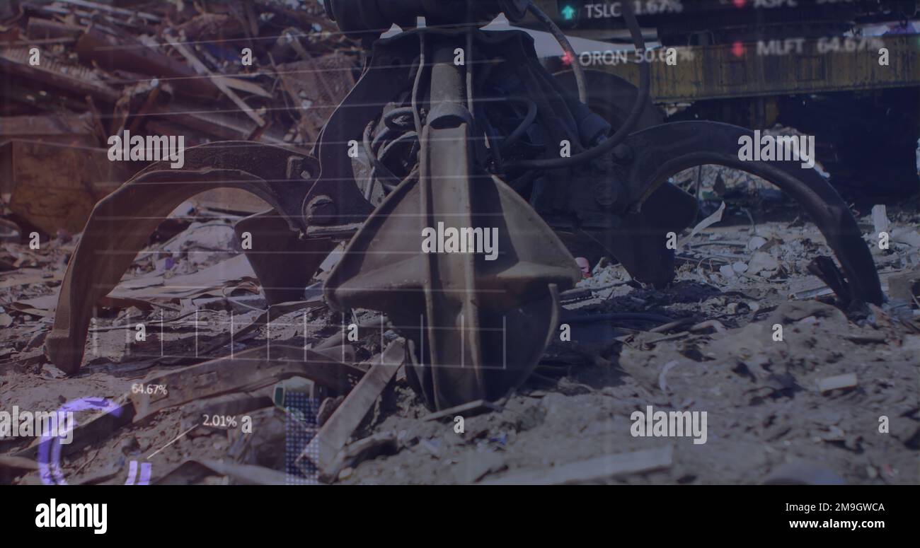 Image of stock market data processing over magnetic crane operating at ...