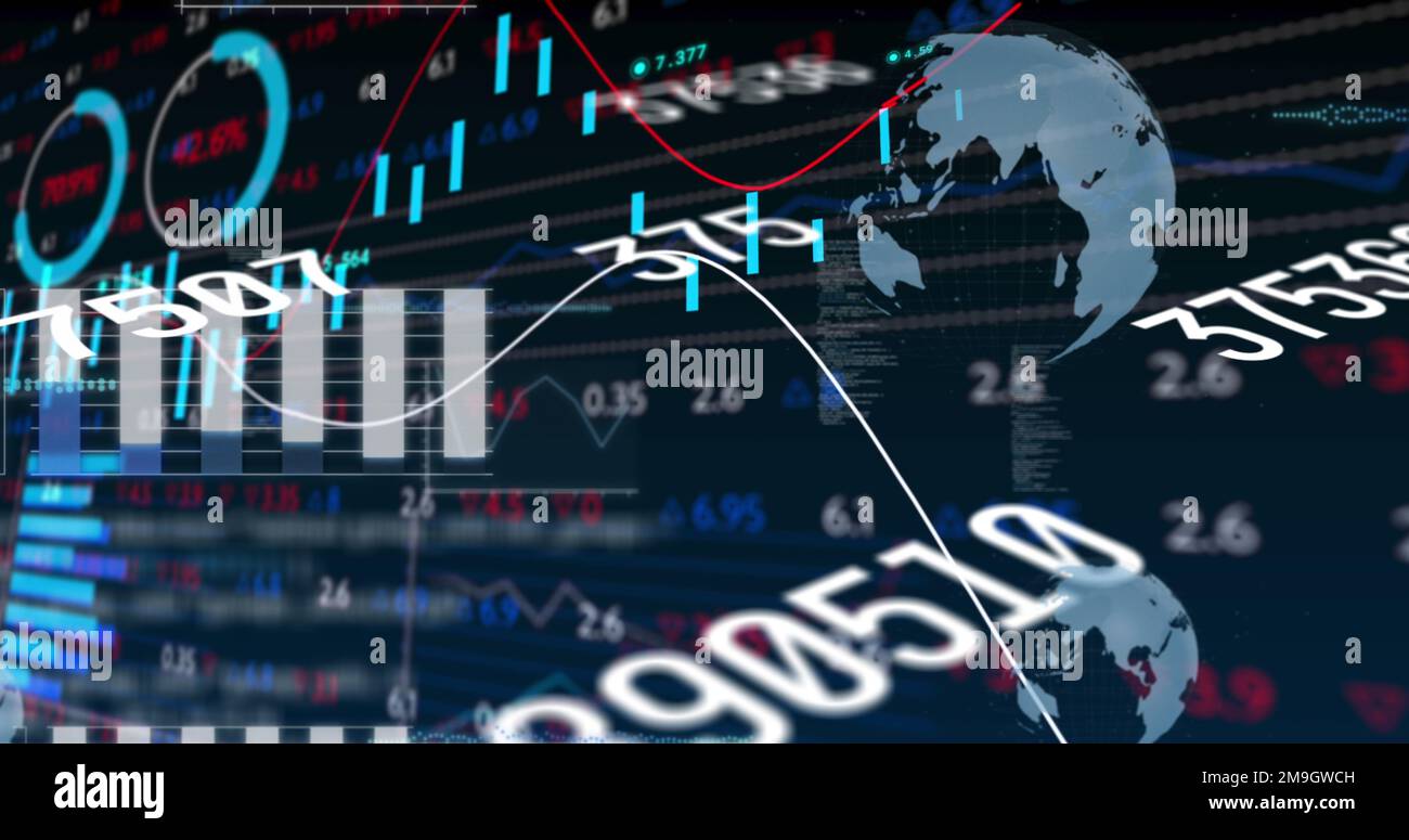 Image of multiple changing numbers over stock market data processing ...