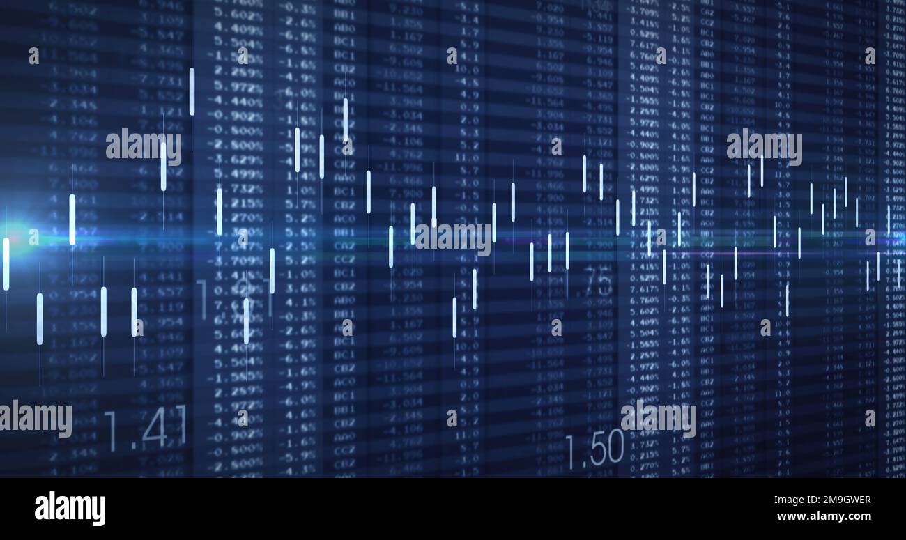 Image of stock market and numbers on blue background Stock Photo - Alamy