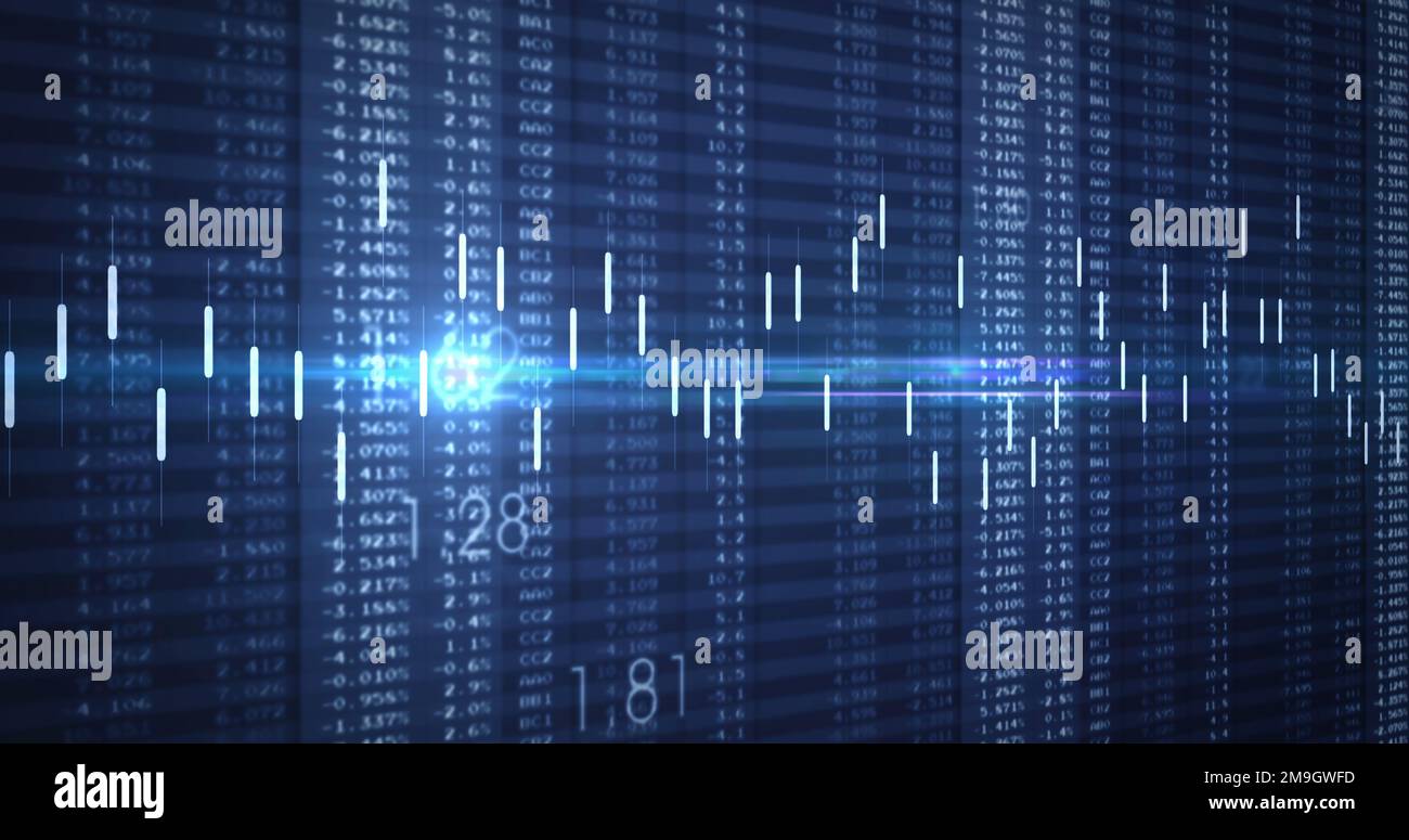 Image of stock market and numbers on blue background Stock Photo - Alamy