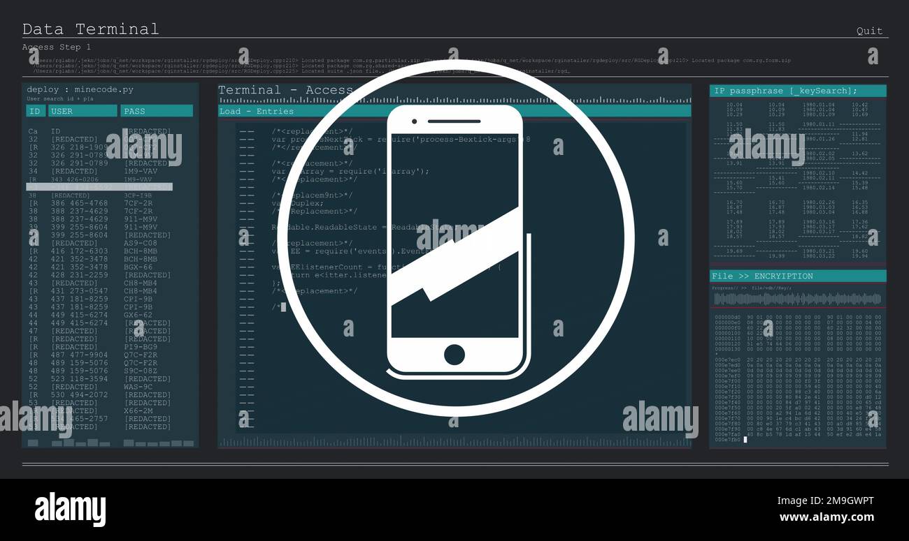 Image of smartphone icon and data processing Stock Photo - Alamy