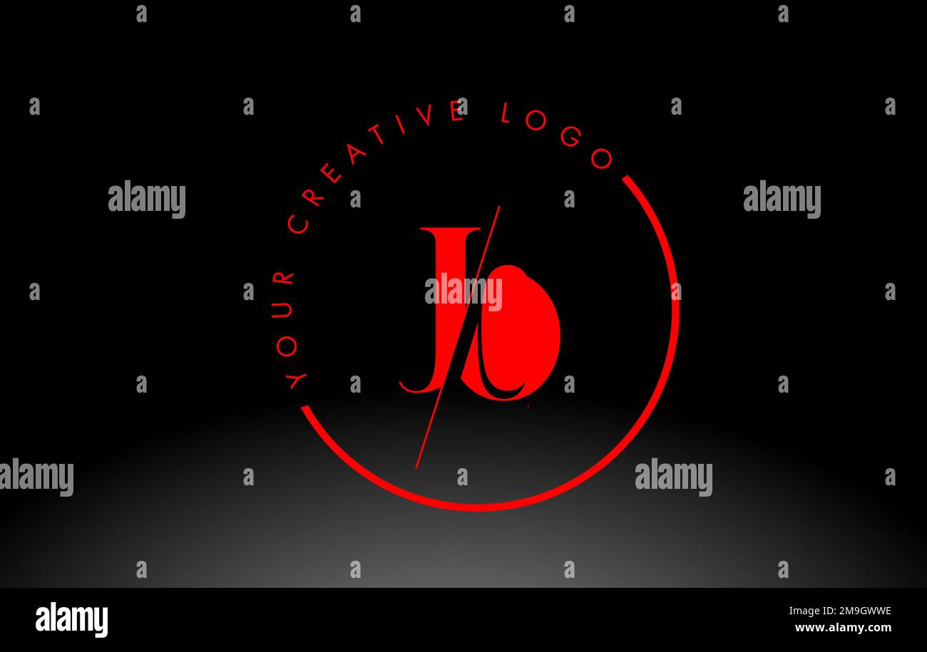 Red JO Letter Logo Design with Creative Intersected and Cutted Serif ...