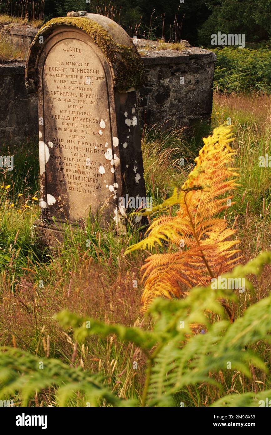 View of Cill an Ailean Chapel in Glen Aros showing the old grave stones ...