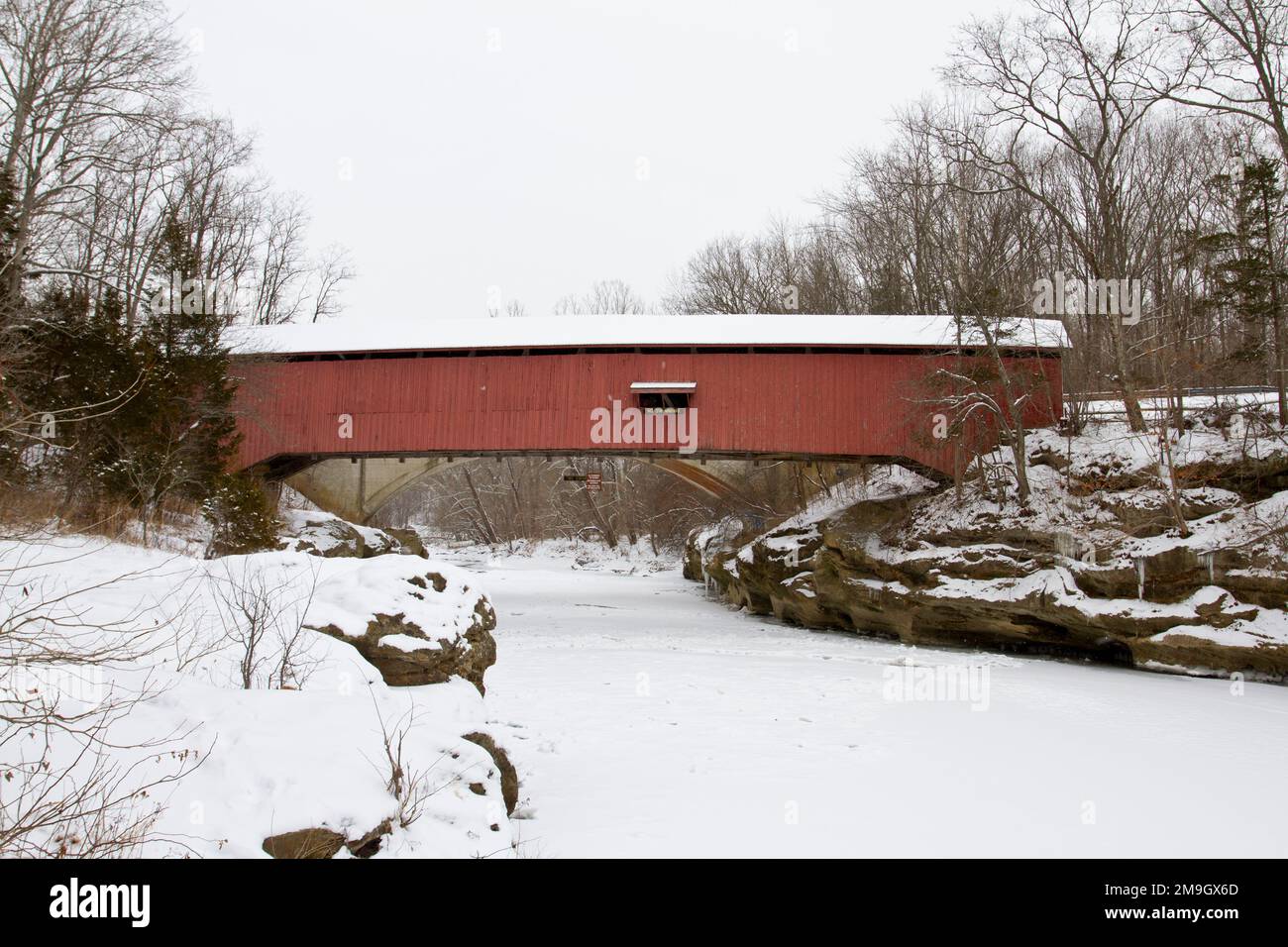 63904-03311 Narrows Covered Bridge in winter at Turkey Run State Park ...