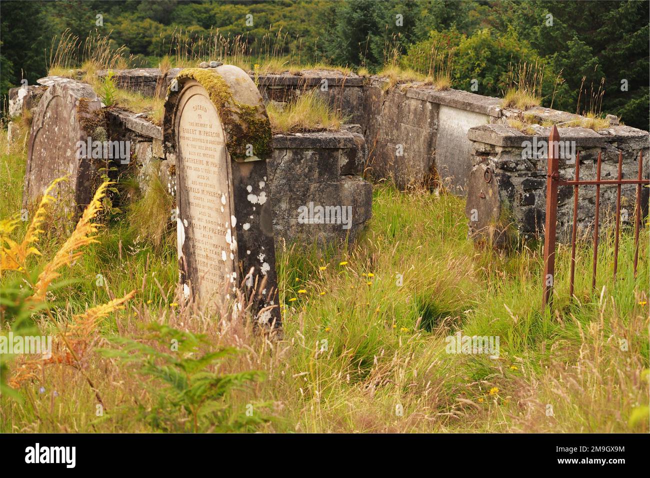 View of Cill an Ailean Chapel in Glen Aros showing the old grave stones ...