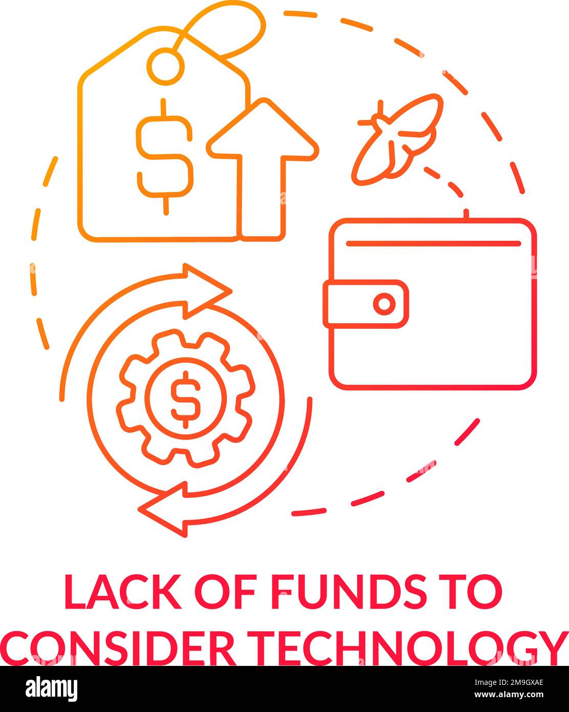 Lack of funds to consider technology red gradient concept icon Stock ...