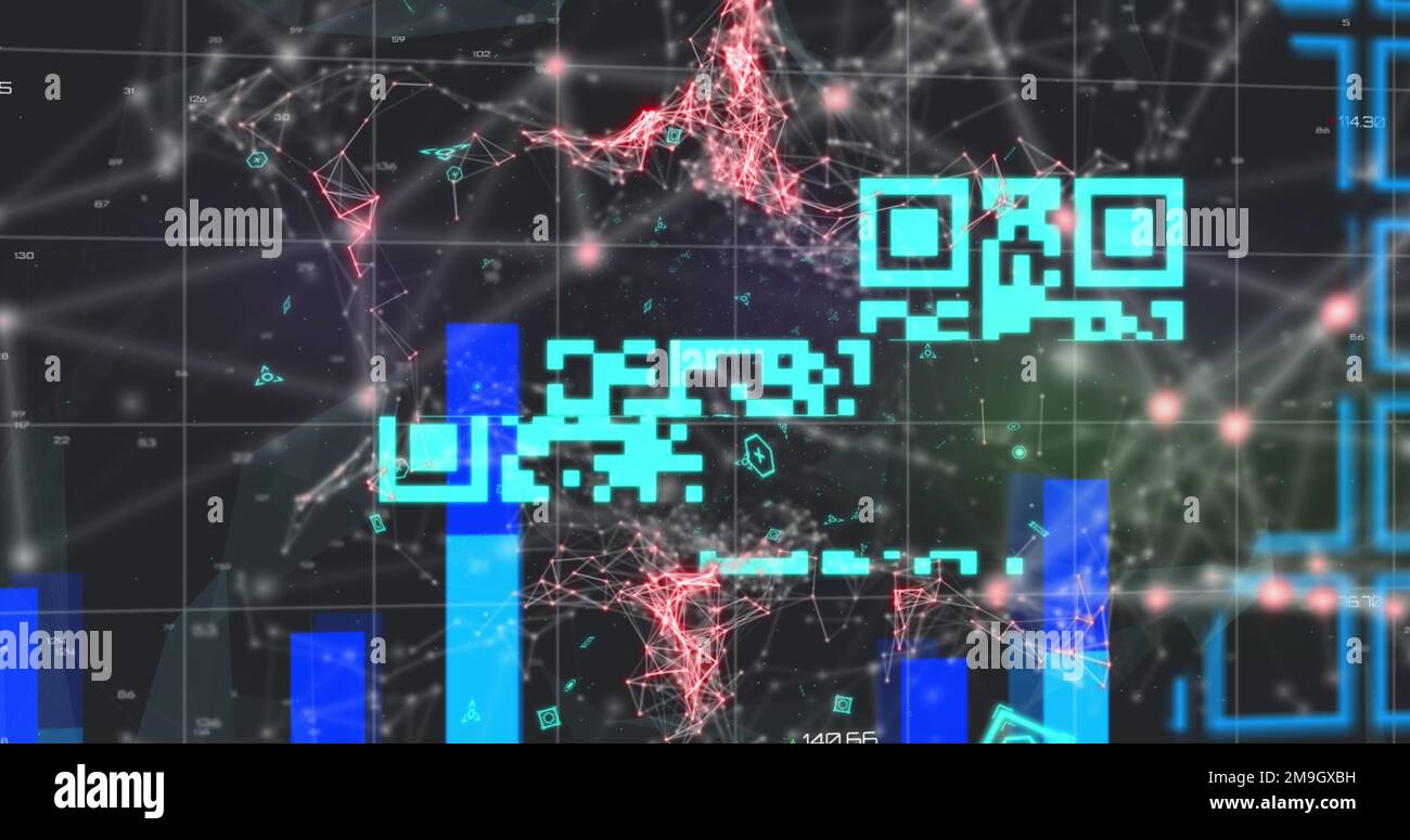 Image of qr code over network of connections on black background Stock ...
