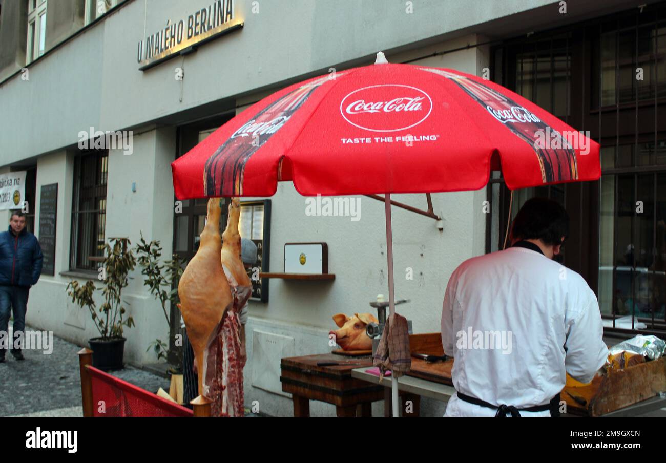 Traditional hog-killing time in pub U Maleho Berlina, in Prague, Czech ...
