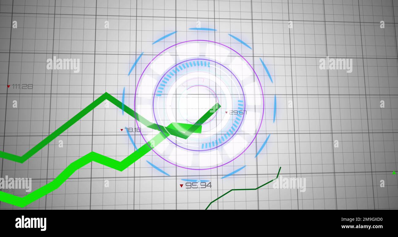 Image of green line processing with statistics over clock Stock Photo ...