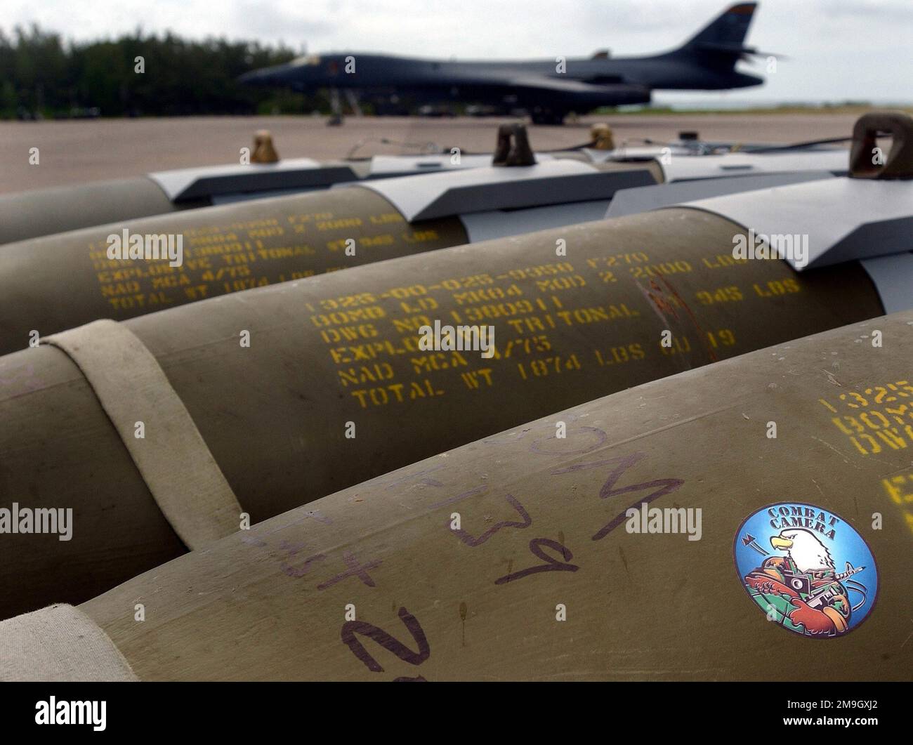 Mk-84 Two thousand-pound bombs wait to be loaded onto a B-1B Lancer ...