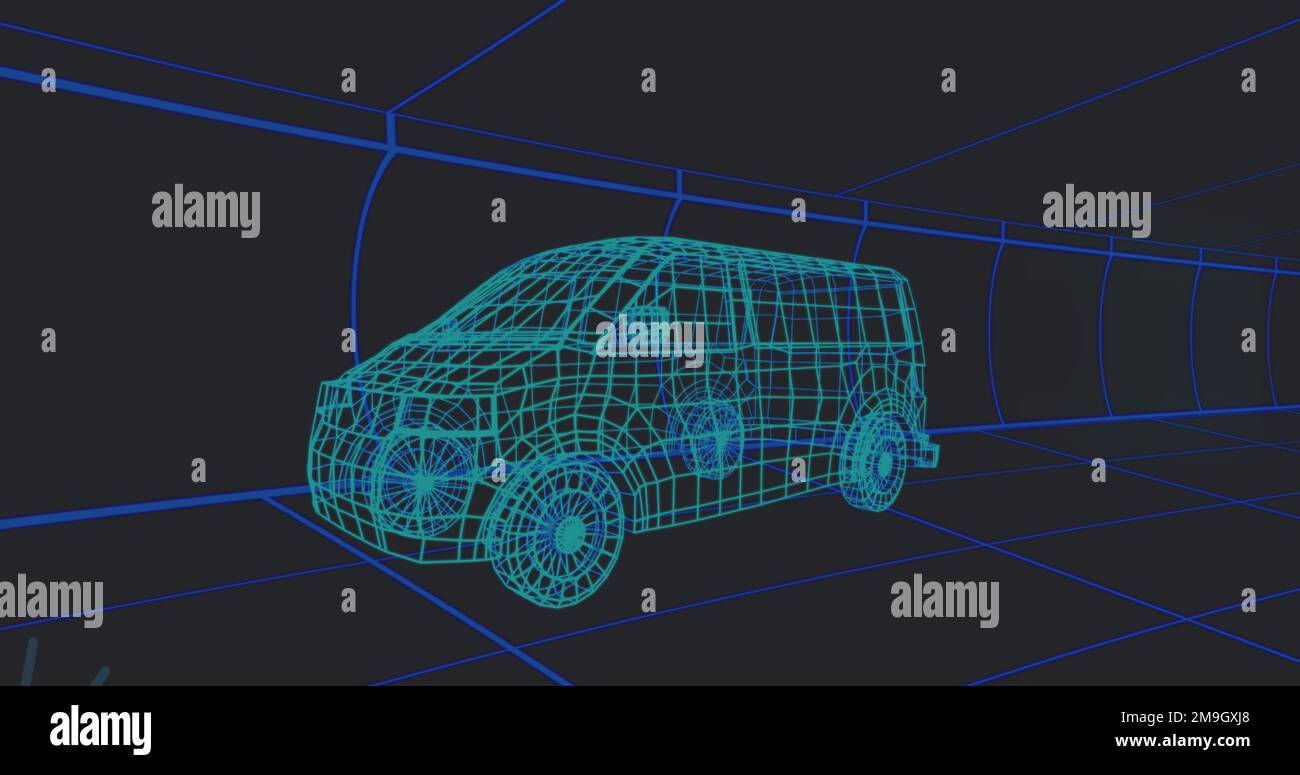 Composition of digital van over lines on black background Stock Photo ...