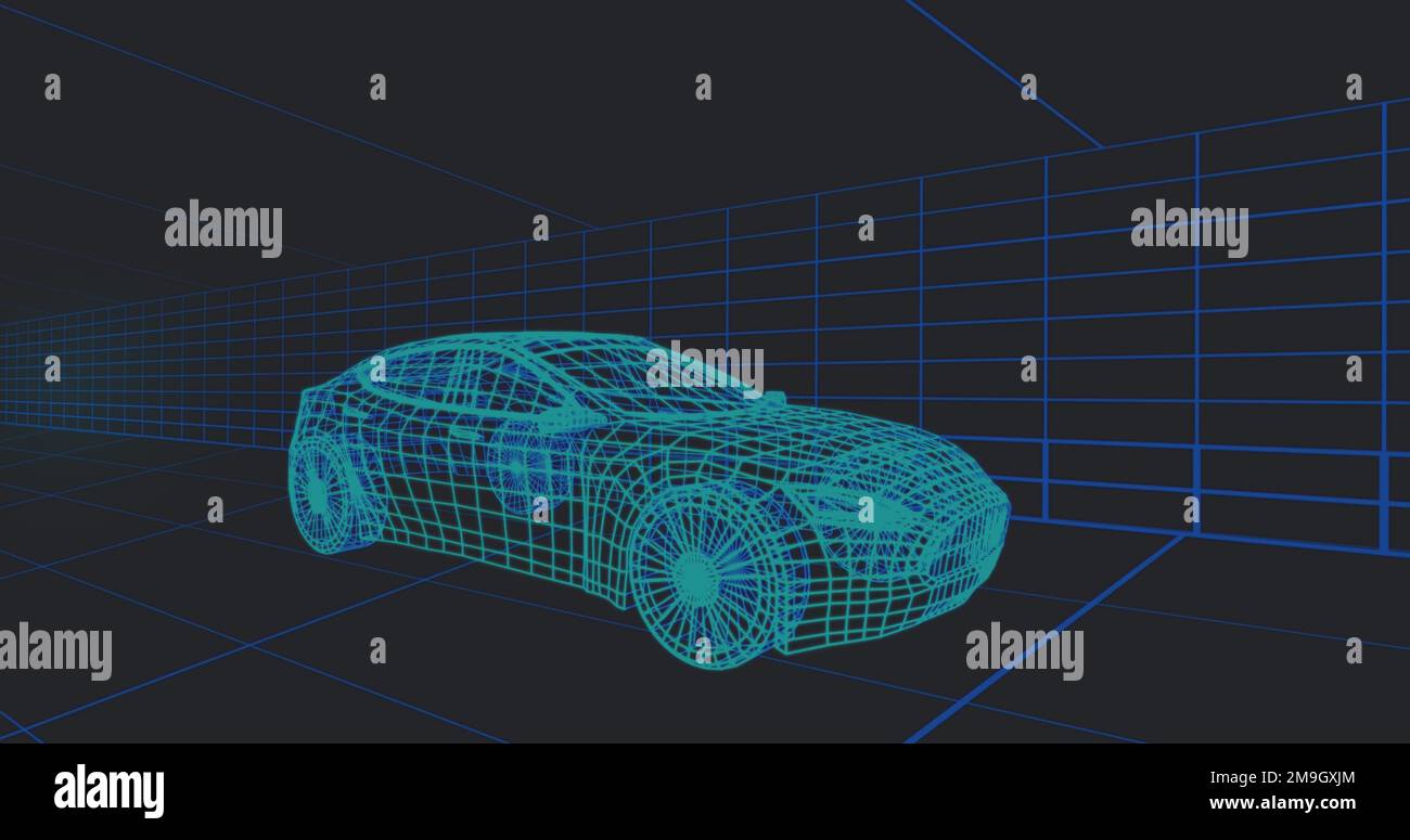 Composition of digital car over lines on black background Stock Photo ...