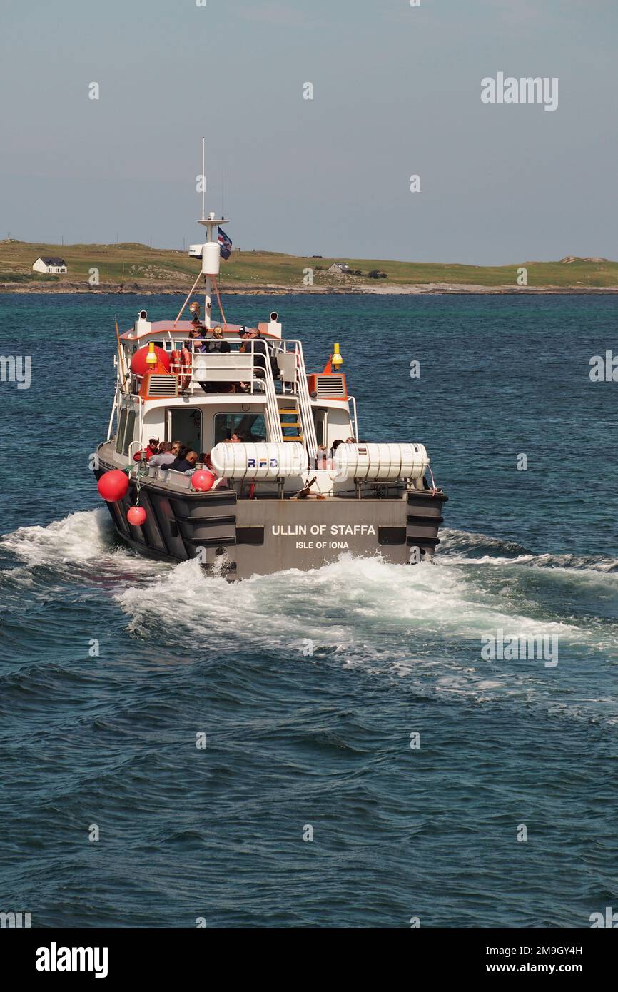 The boat, Ullin of Staffa, with passengers on board setting off from ...