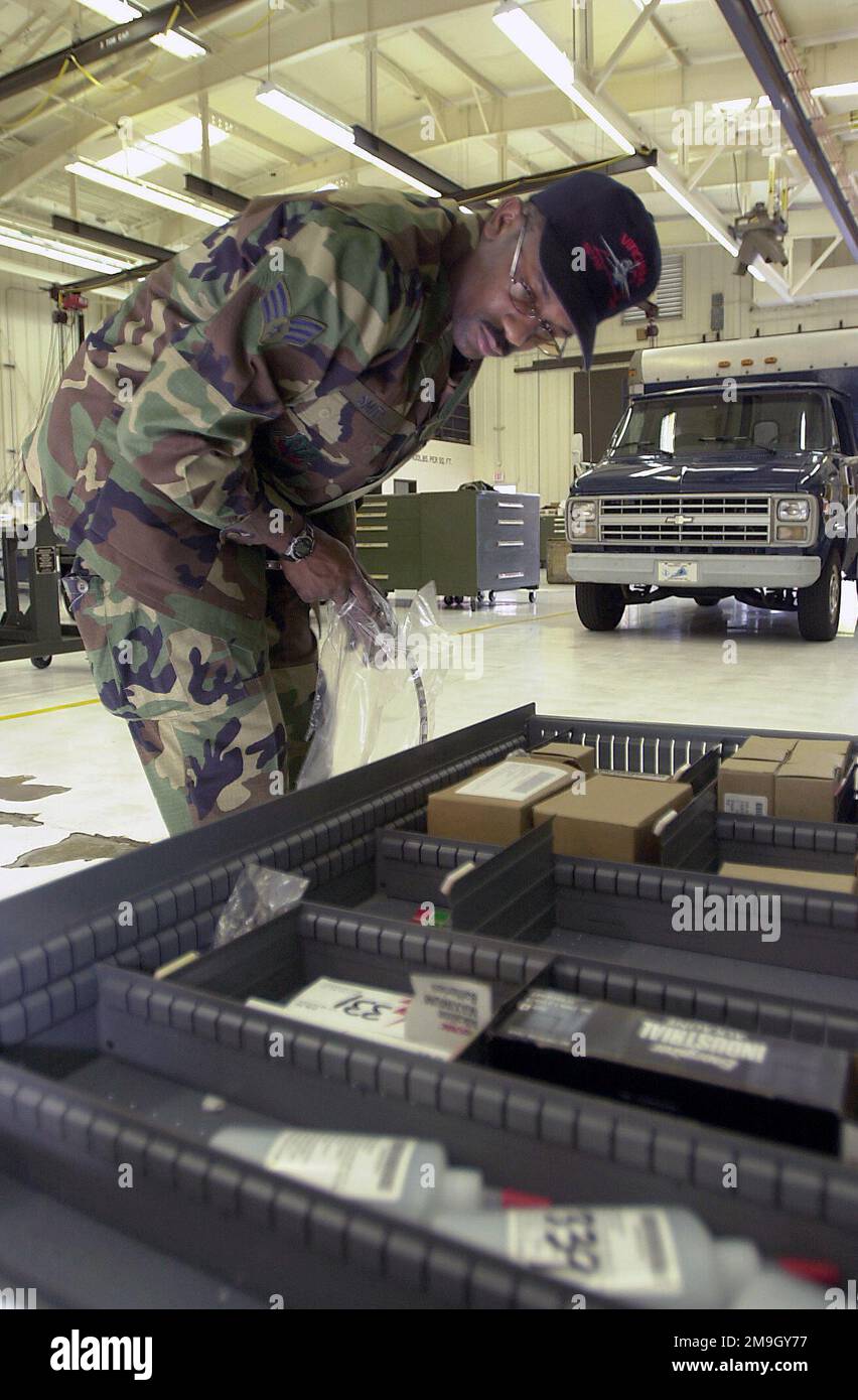 Inside a maintenance SENIOR AIRMAN Duriel Smith, a Bench Stock Clerk ...