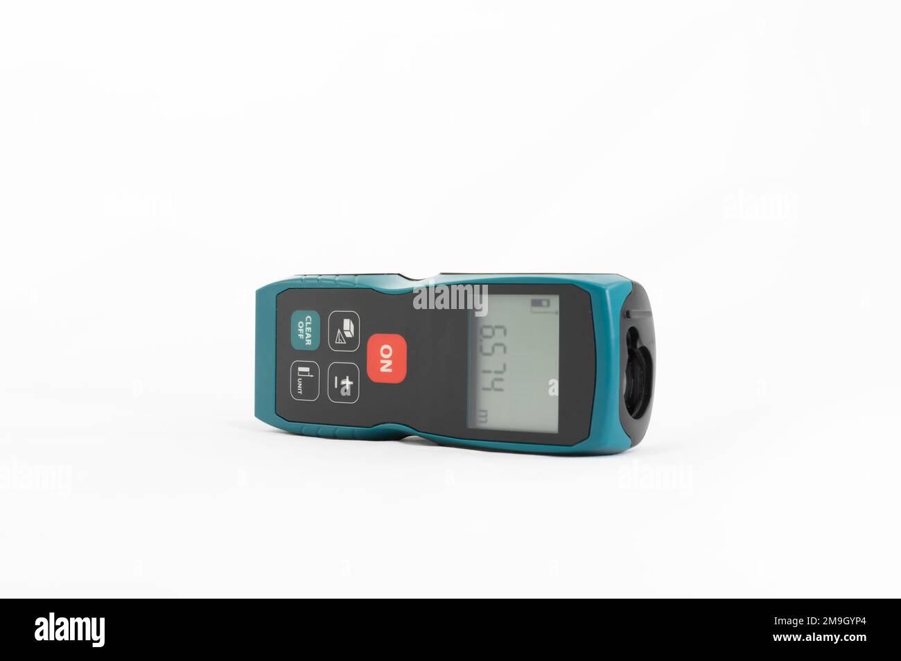 Construction laser range finder on a white background. Laser measuring ...