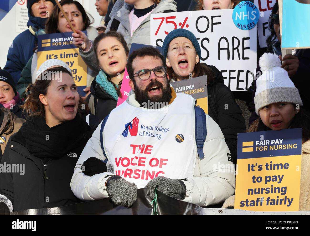 London, UK 18th January 2023. Striking nurses outside UCH, in London ...