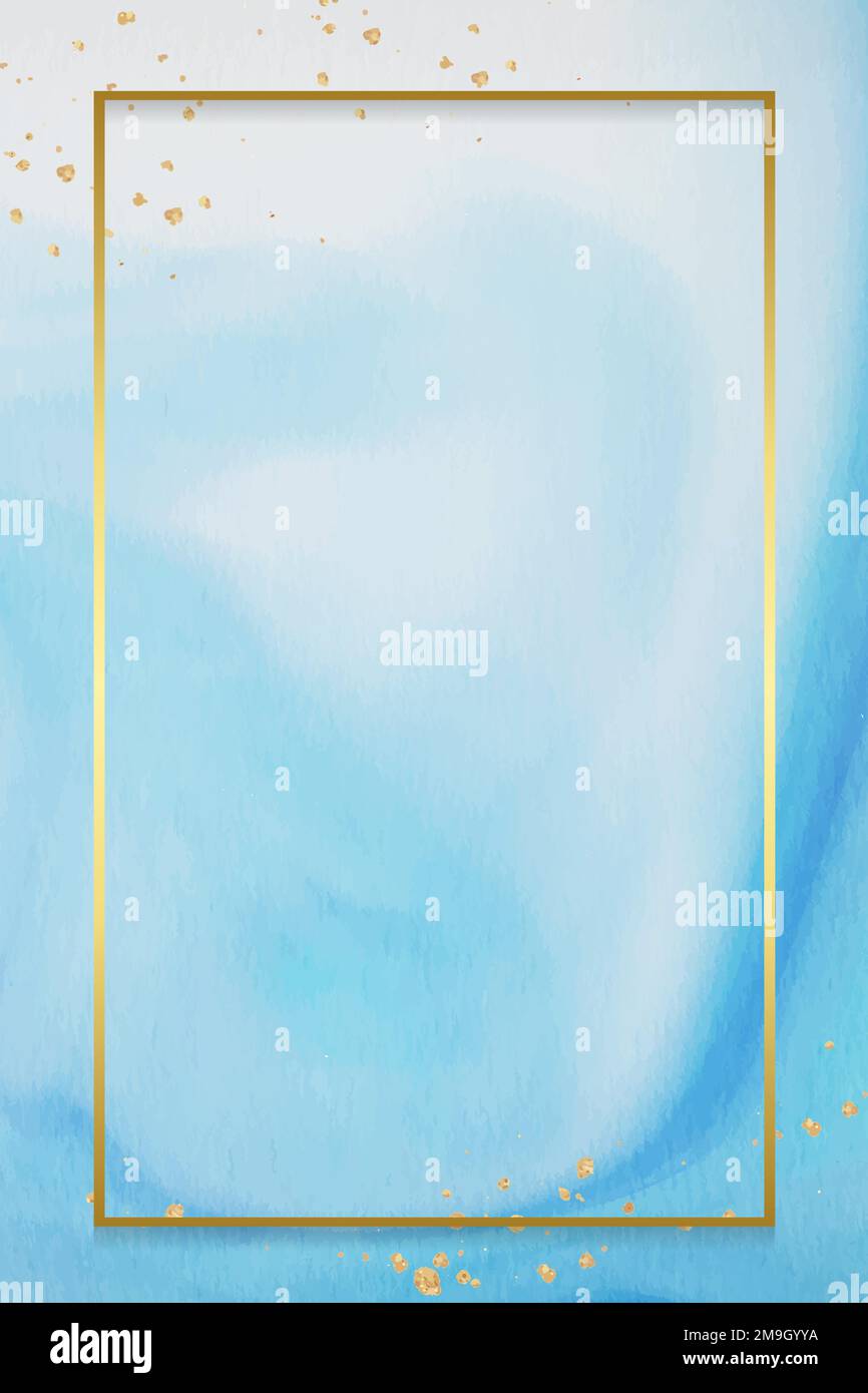Rectangle gold frame on abstract blue watercolor vector Stock Vector ...