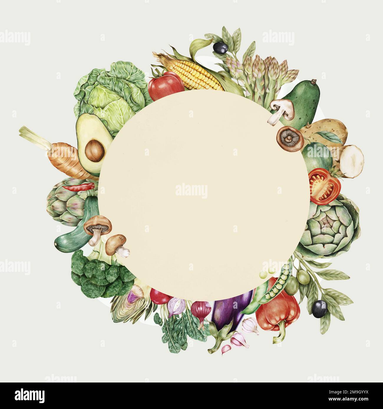 Round vegetables frame vector hand-drawn Stock Vector Image & Art - Alamy