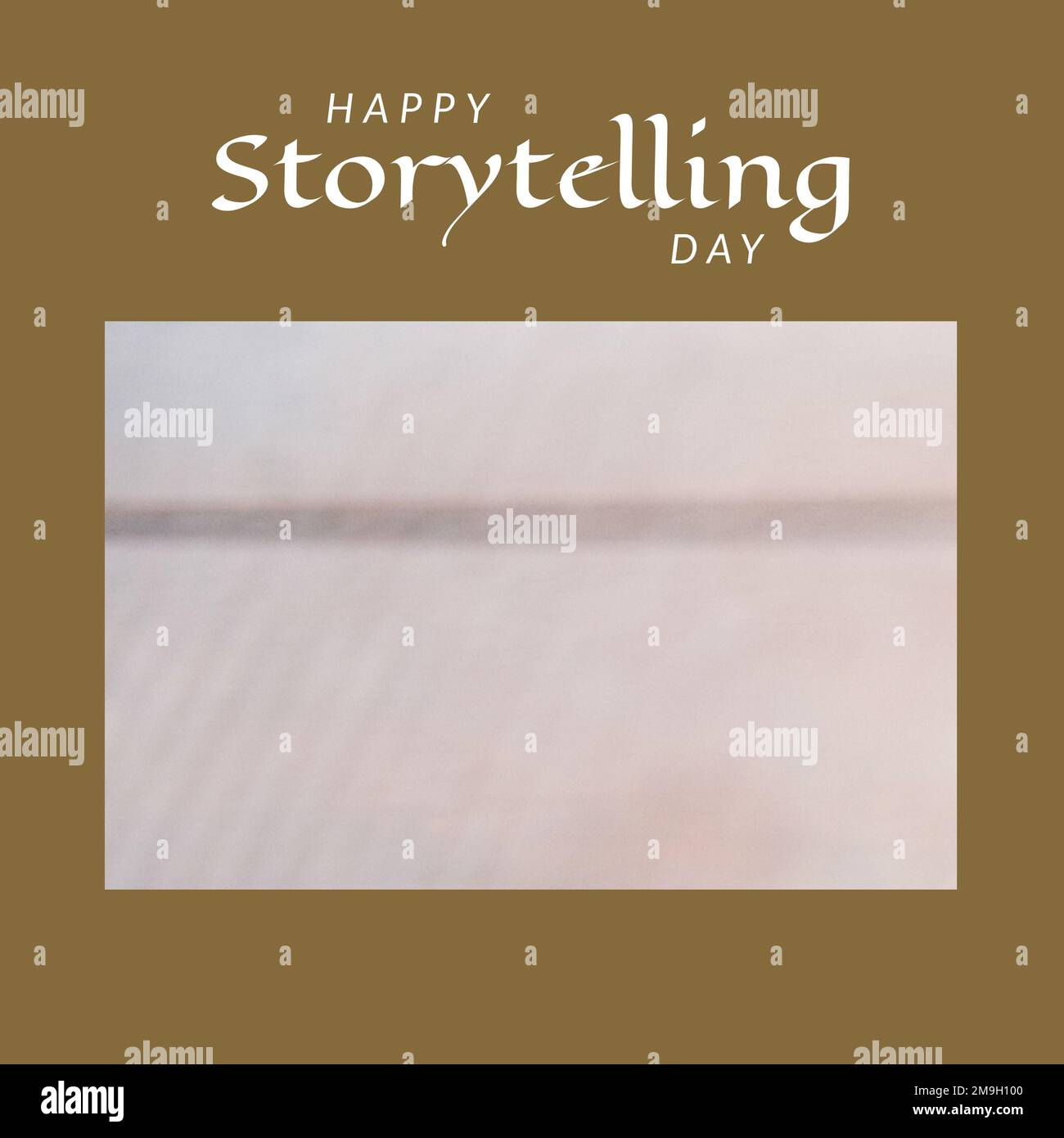 Composition of happy storytelling day text over blurred background with ...