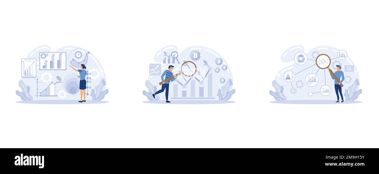 Technical trader analyzing stock chart, crypto market analysis, technical analysis tools set ...