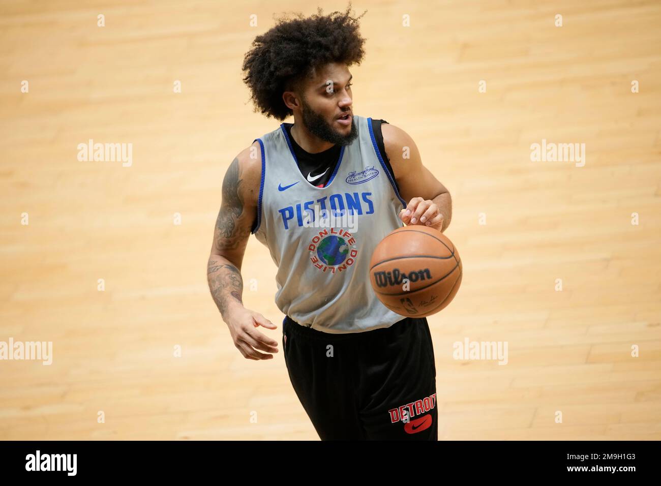 Detroit Pistons Isaiah Livers practises during a training session on ...