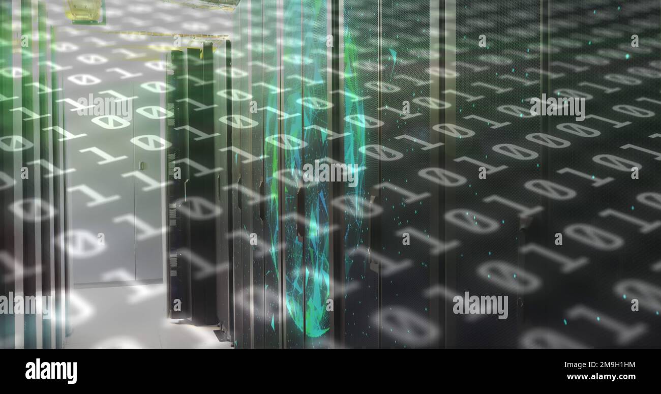 Image of binary code and shapes over servers Stock Photo - Alamy