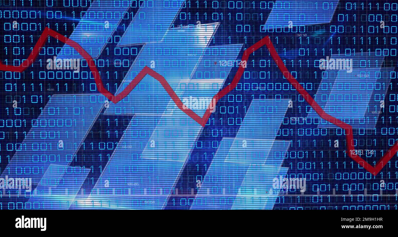 Image of graphs, binary code and navy background Stock Photo - Alamy