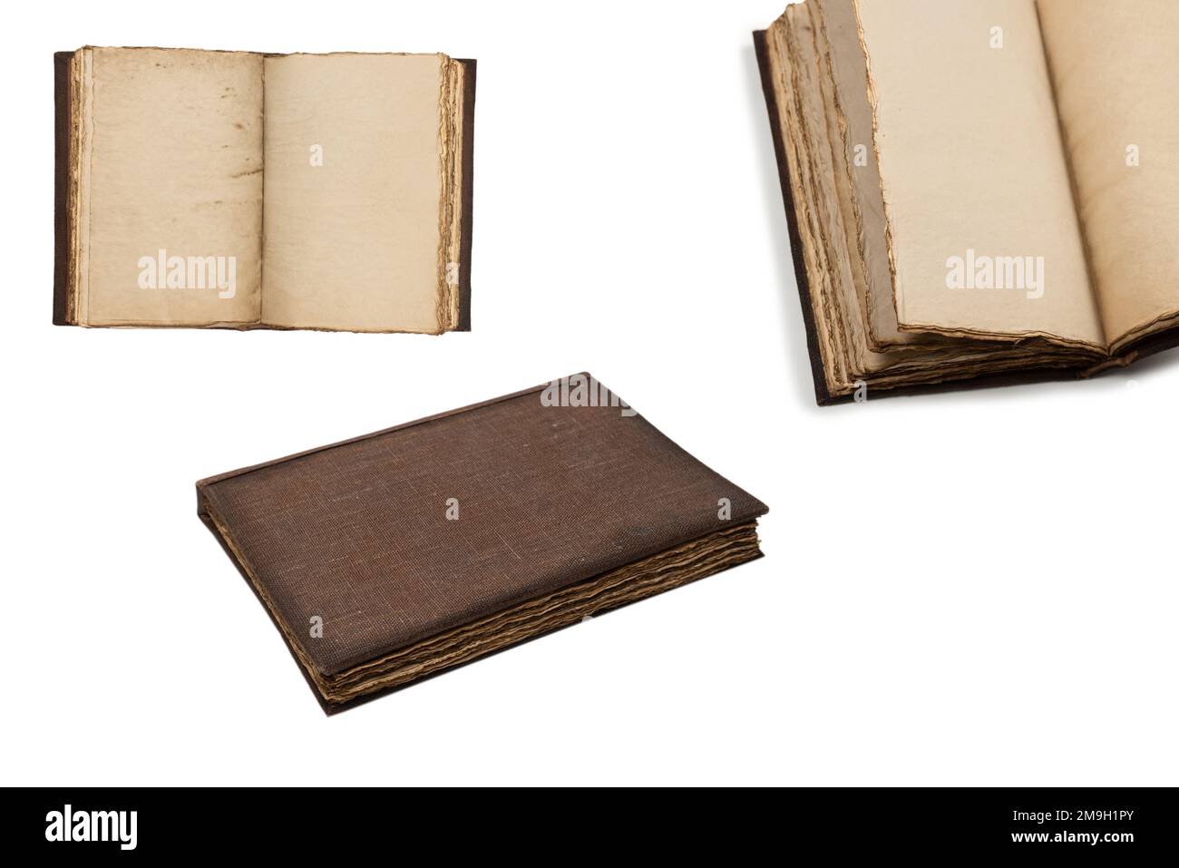 An open empty old notebook isolated on a white background. Copy space ...