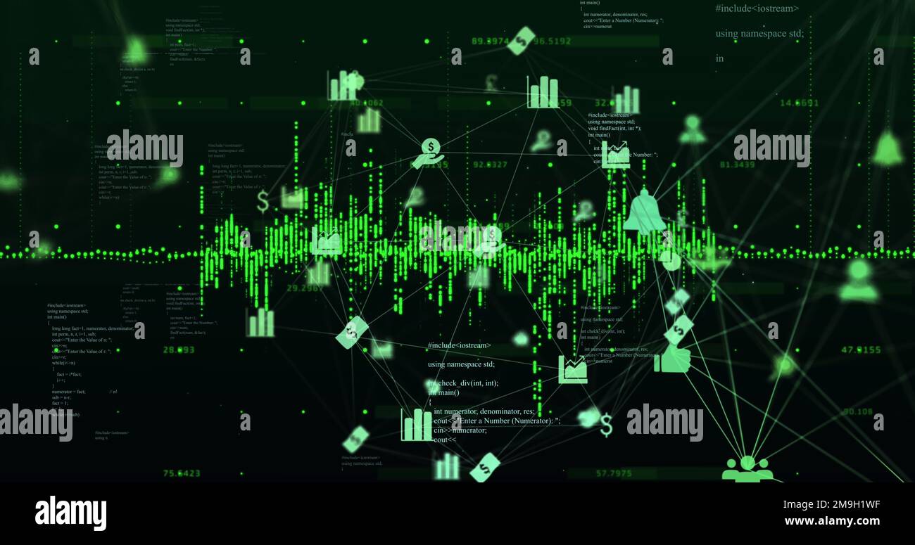 Image of business icons over data processing Stock Photo - Alamy