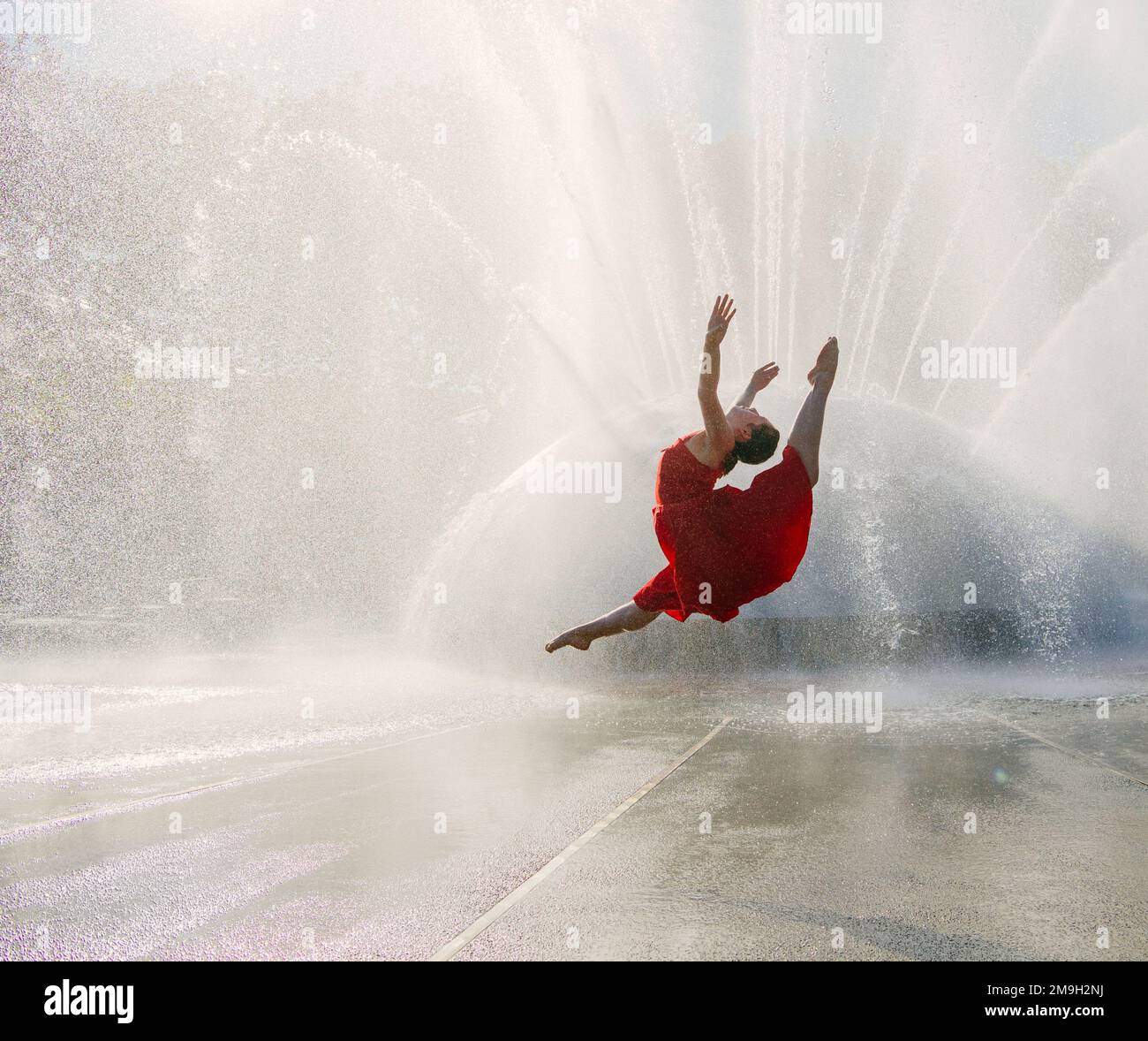View of ballet dancer in red dress, Seattle, Washington, USA Stock ...