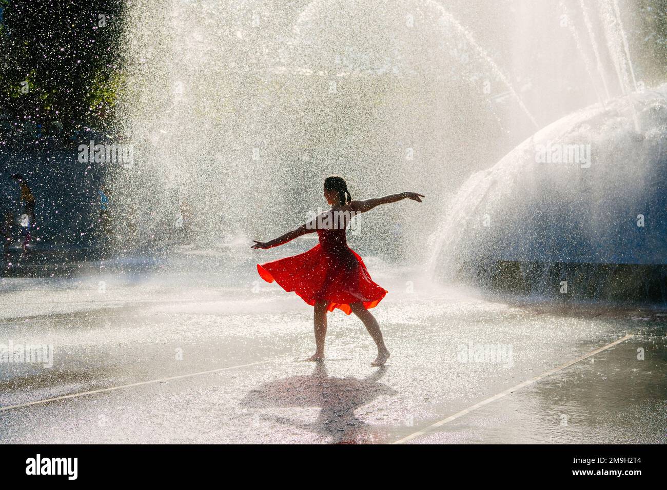 View of ballet dancer in red dress, Seattle, Washington, USA Stock ...