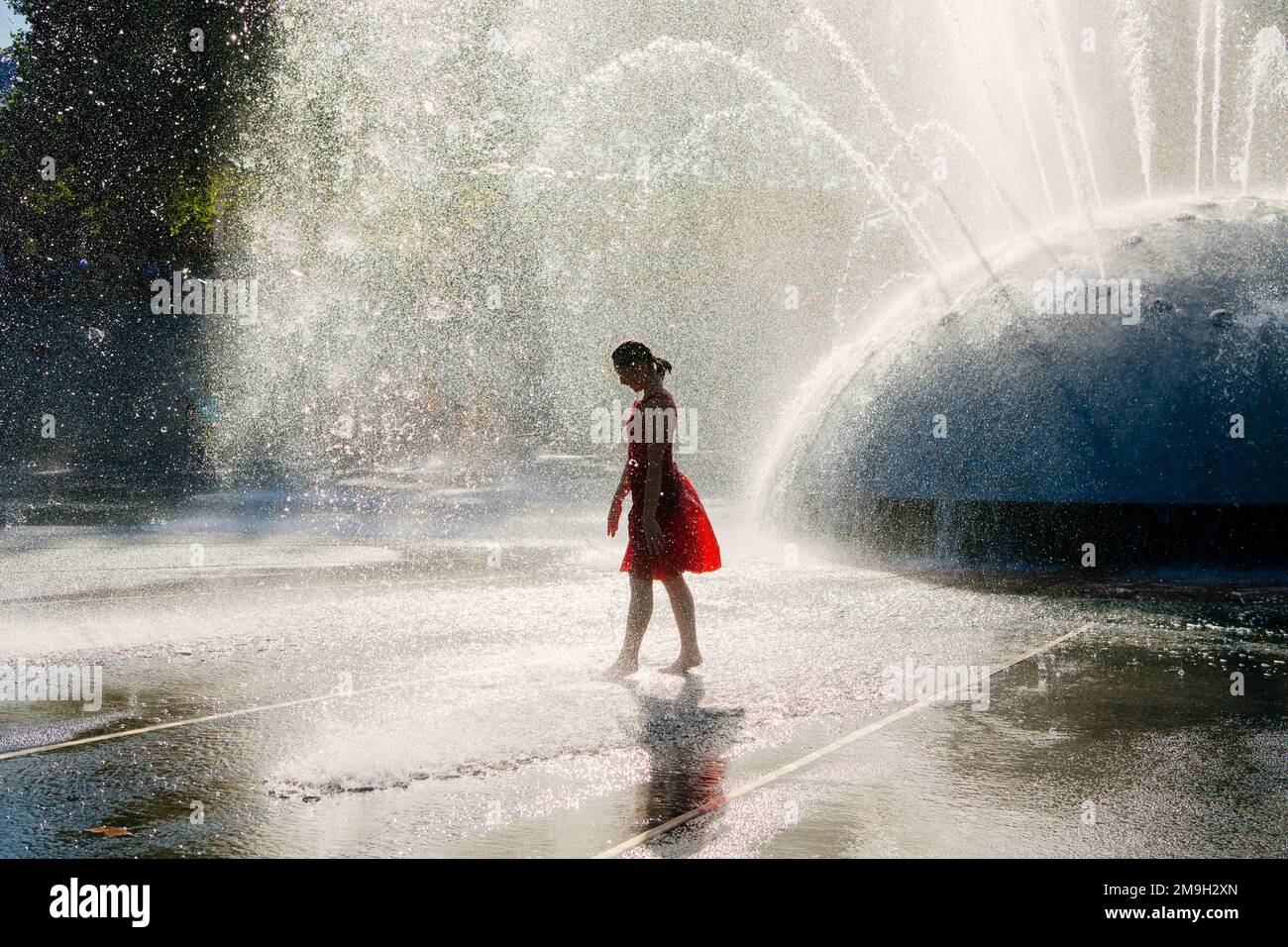 View of ballet dancer in red dress, Seattle, Washington, USA Stock ...