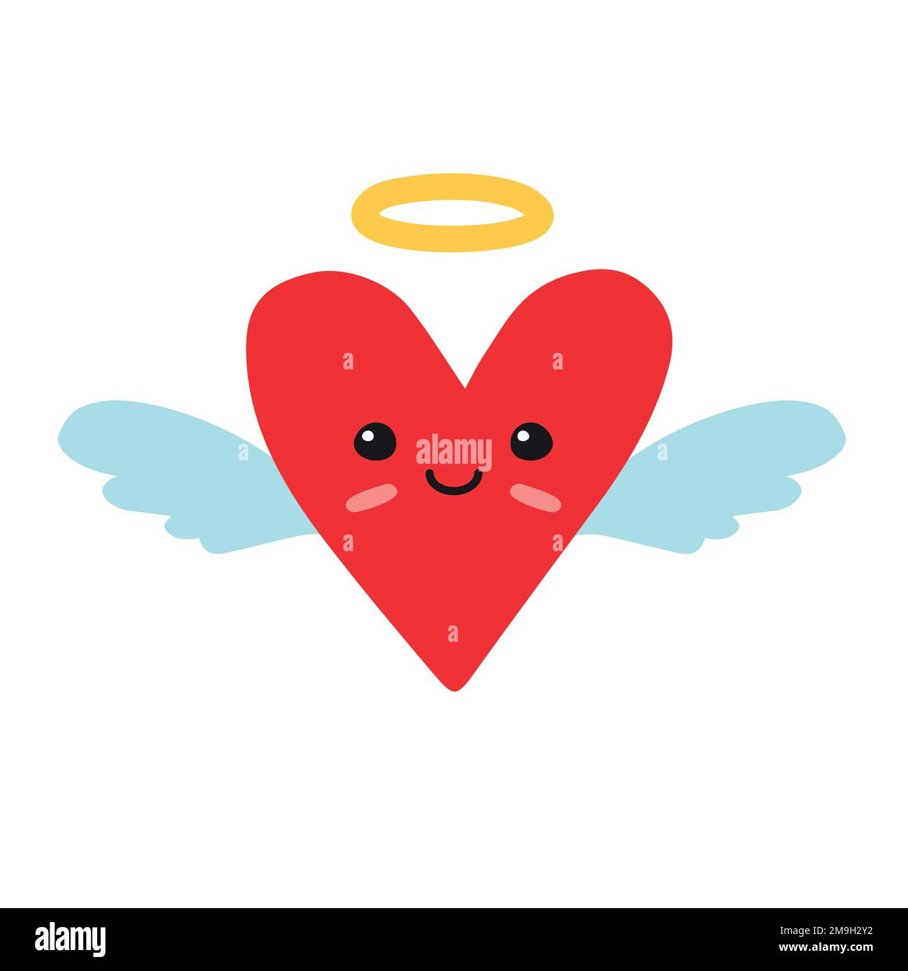 Vector flat hand drawn heart with face and angel wings isolated on ...