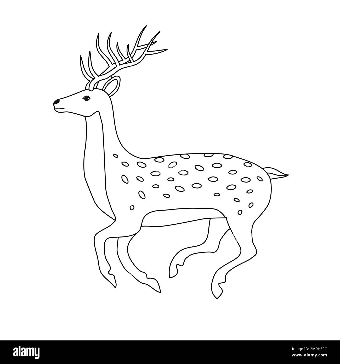 Vector hand drawn flat outline running deer isolated on white ...