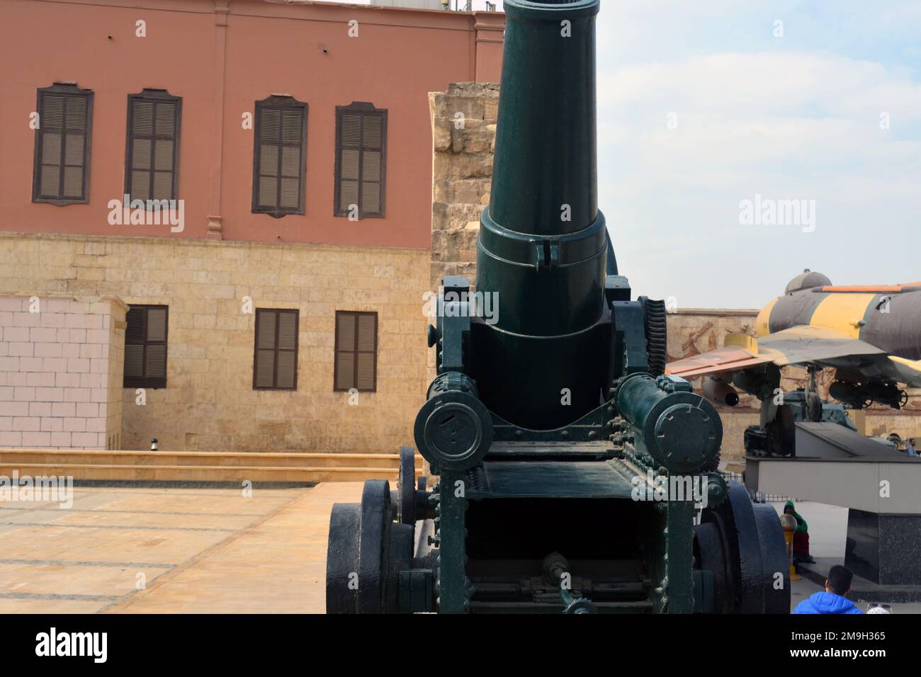 Cairo, Egypt, January 7 2023: old Coastal gun mounted on iron rails ...