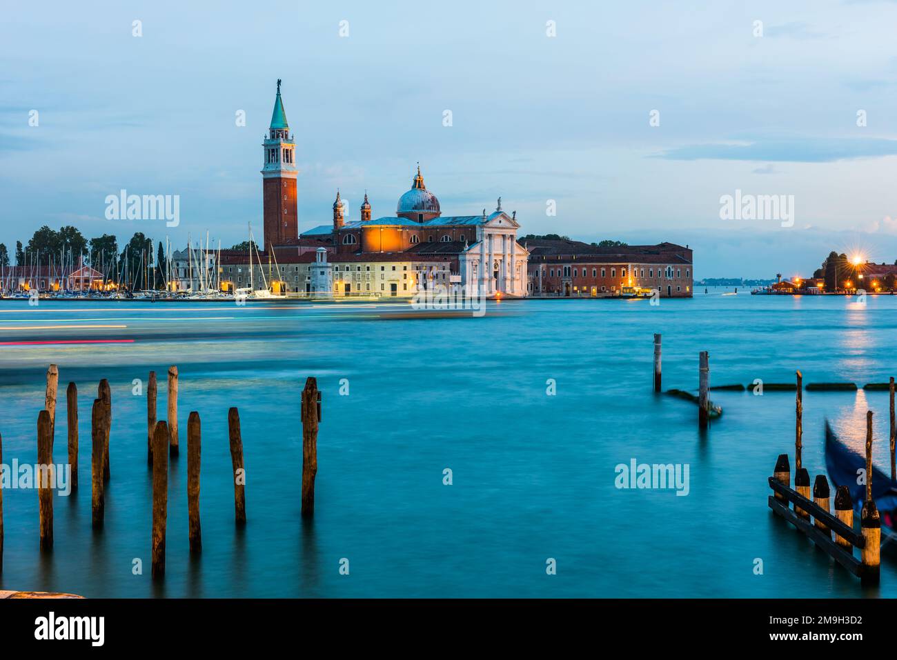 Beautiful Venice night view with city lights. View from San Marco ...