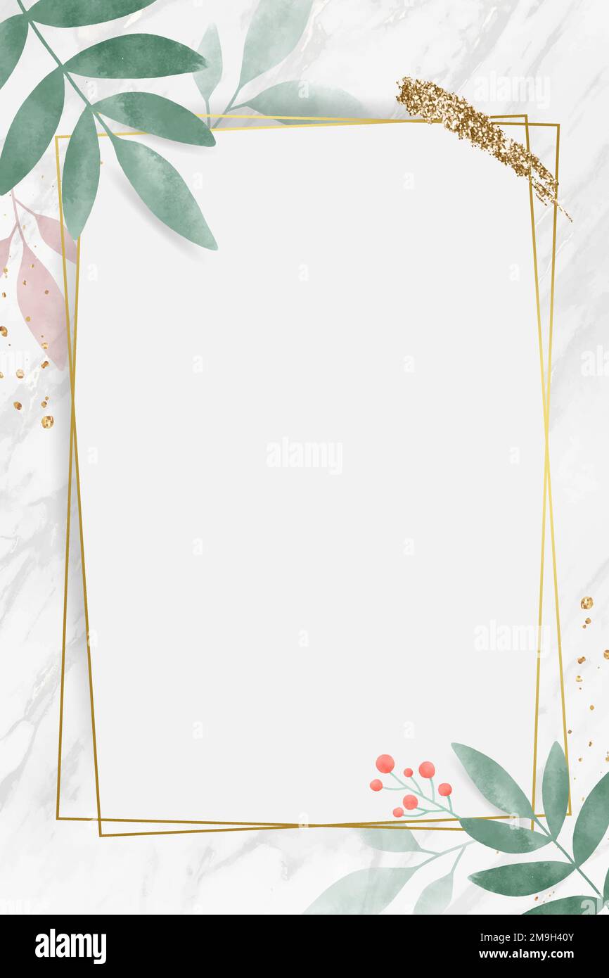 Golden rectangle with watercolor leafy frame vector Stock Vector Image & Art - Alamy