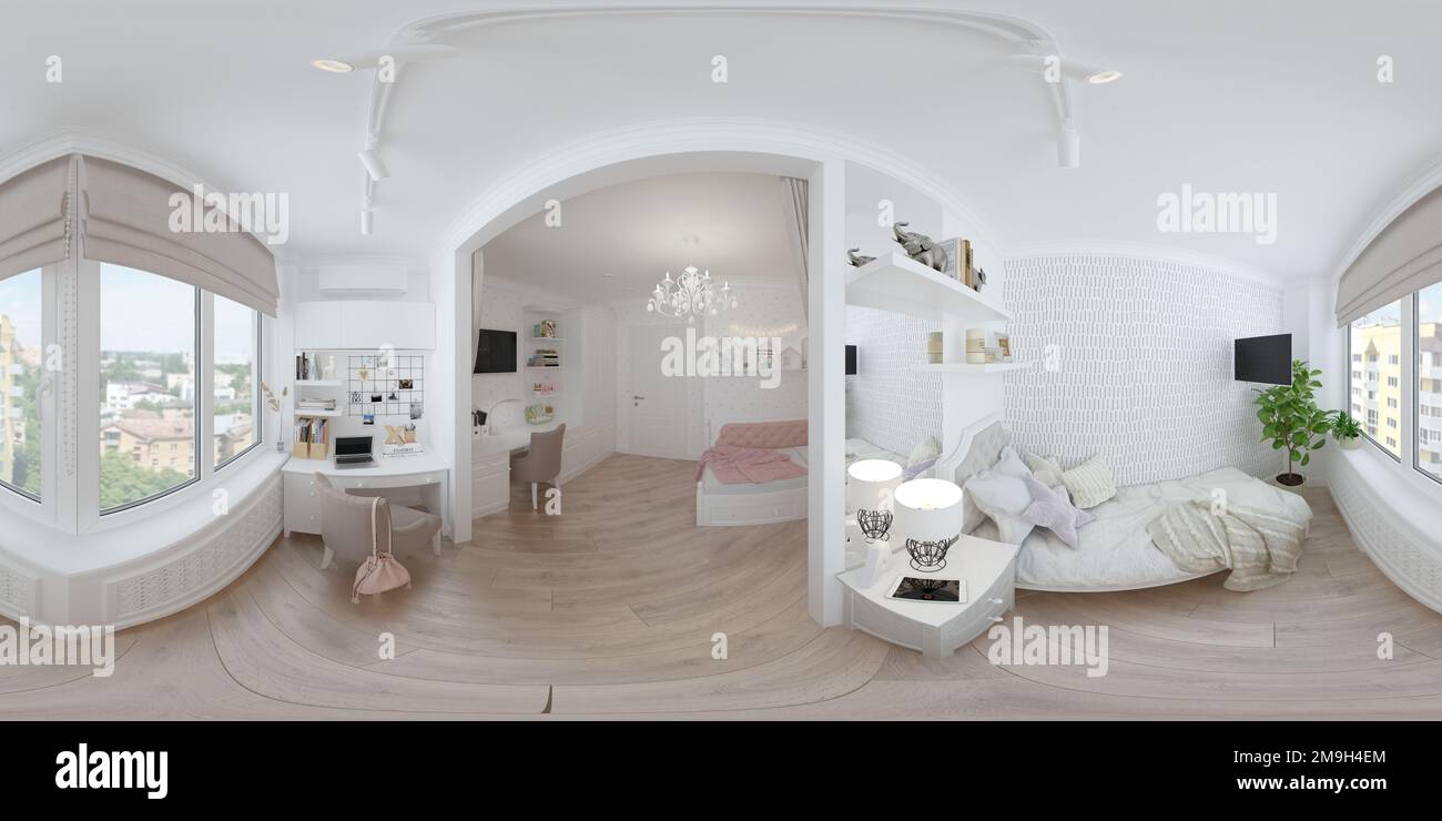Panorama of the interior of a children's bedroom with a modern design ...