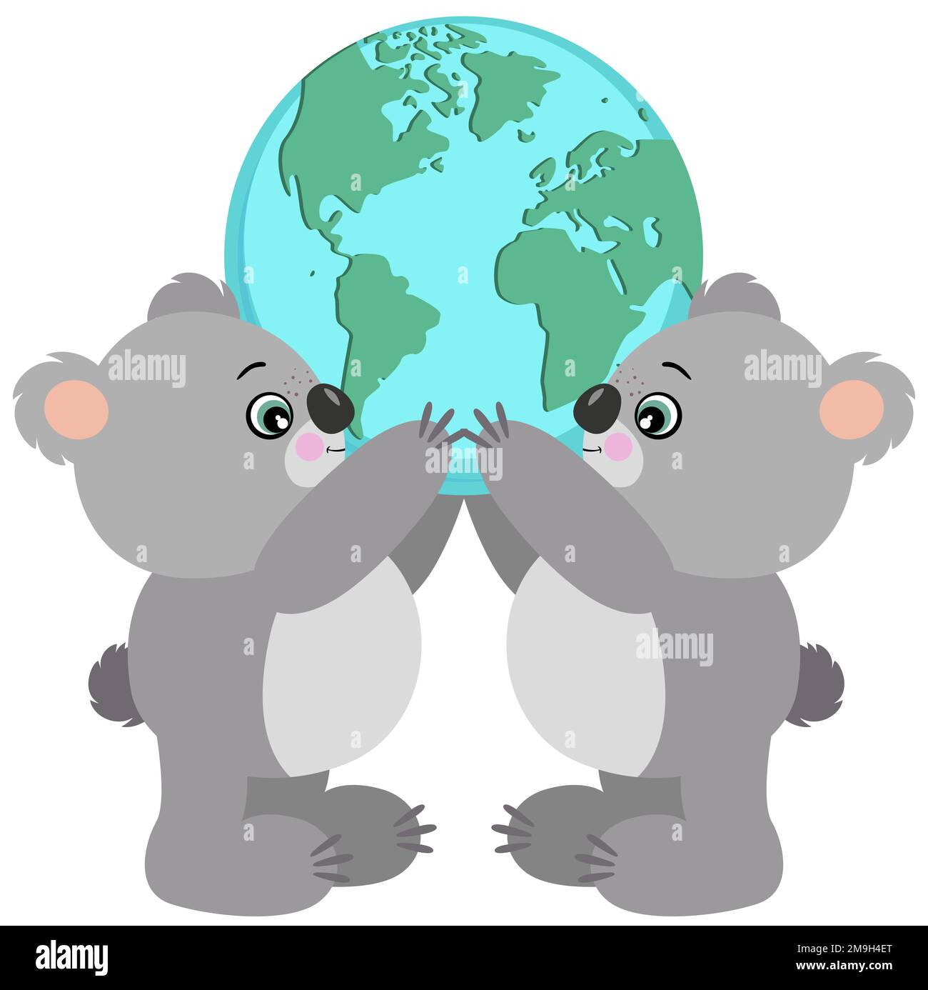 Two cute koalas holding a world globe Stock Photo - Alamy